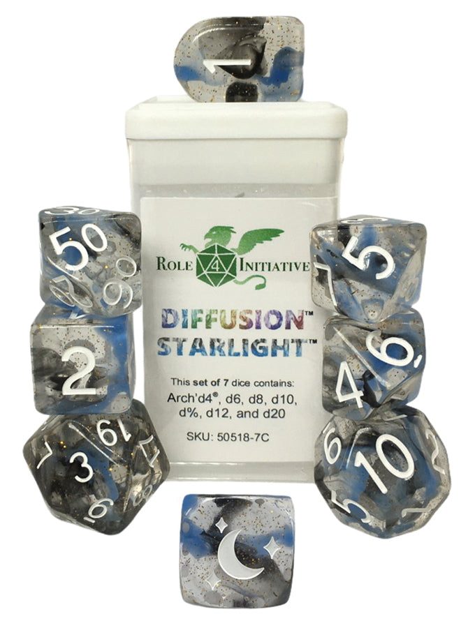Diffusion Starlight Dice Set - 7 Large Polyhedral RPG Dice | Elderwoods